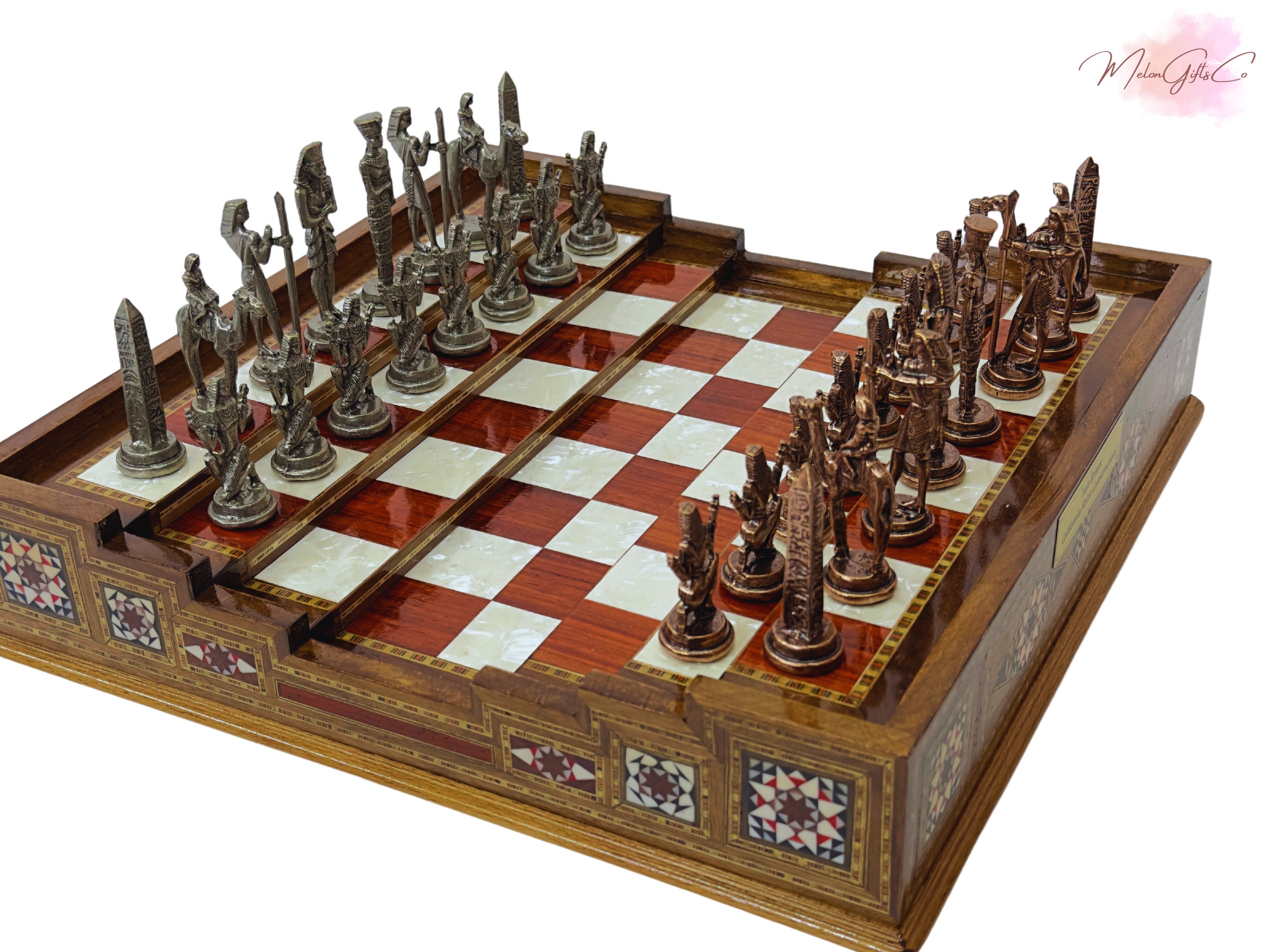 Luxury Chess Set, Handmade Wooden Chess Board With Metal Theme Chess ...
