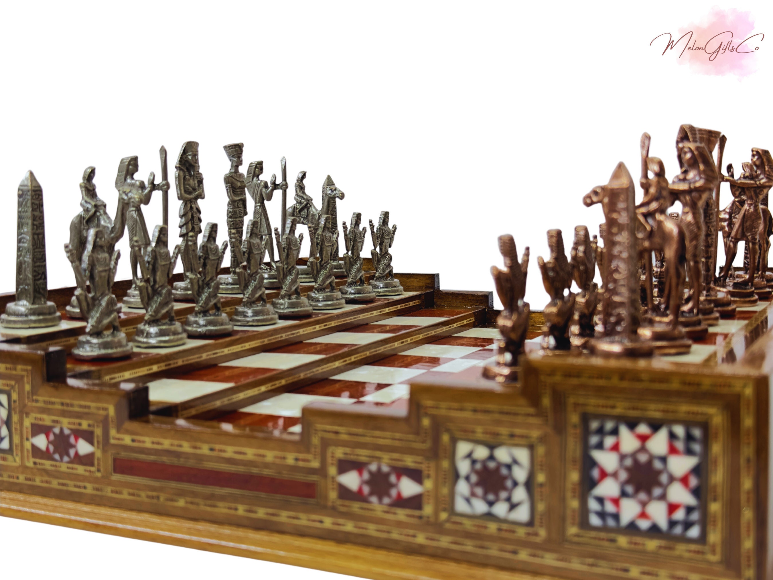 Luxury Chess Set, Handmade Wooden Chess Board With Metal Theme Chess ...