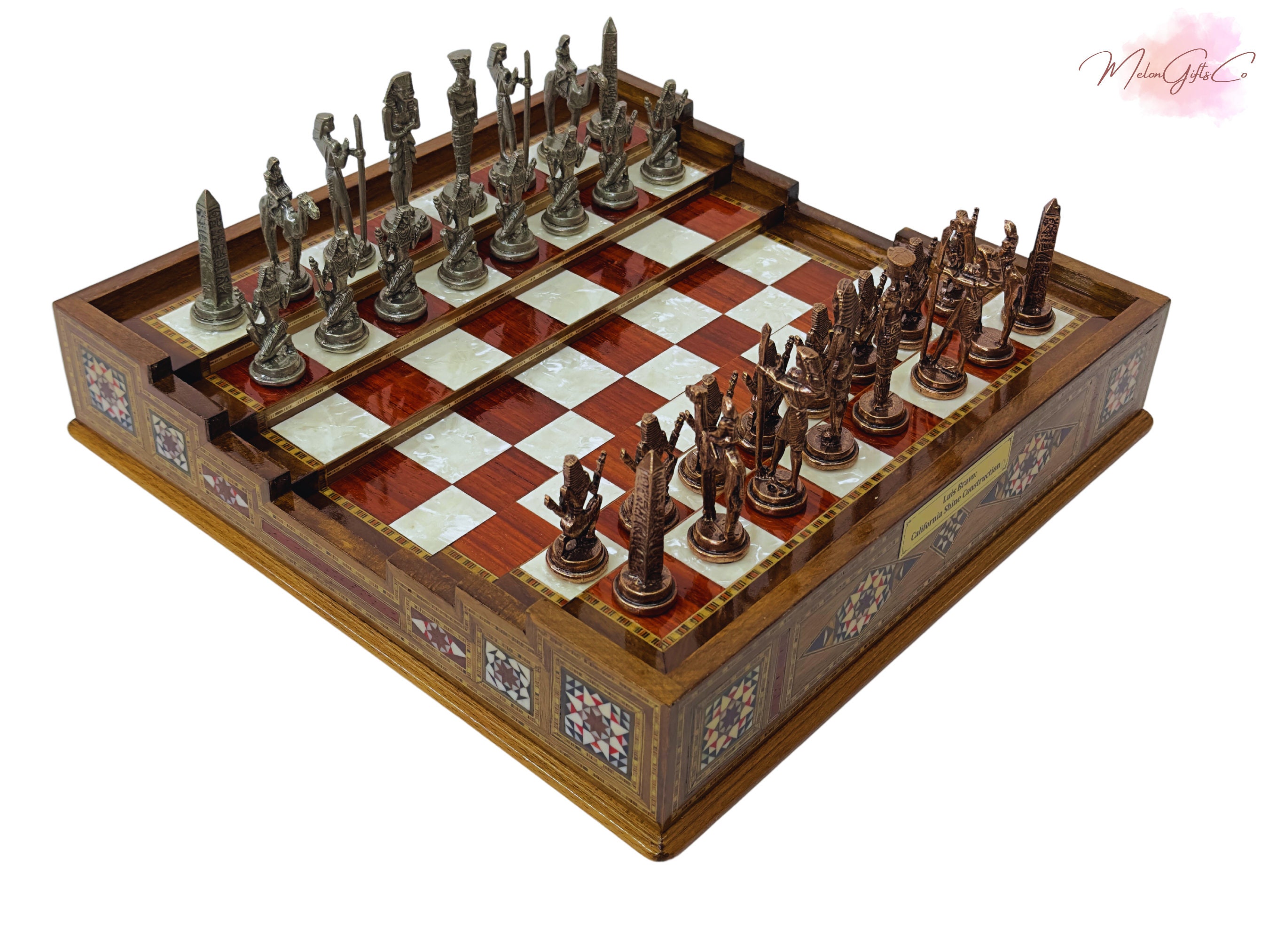Luxury Chess Set, Handmade Wooden Chess Board With Metal Theme Chess ...