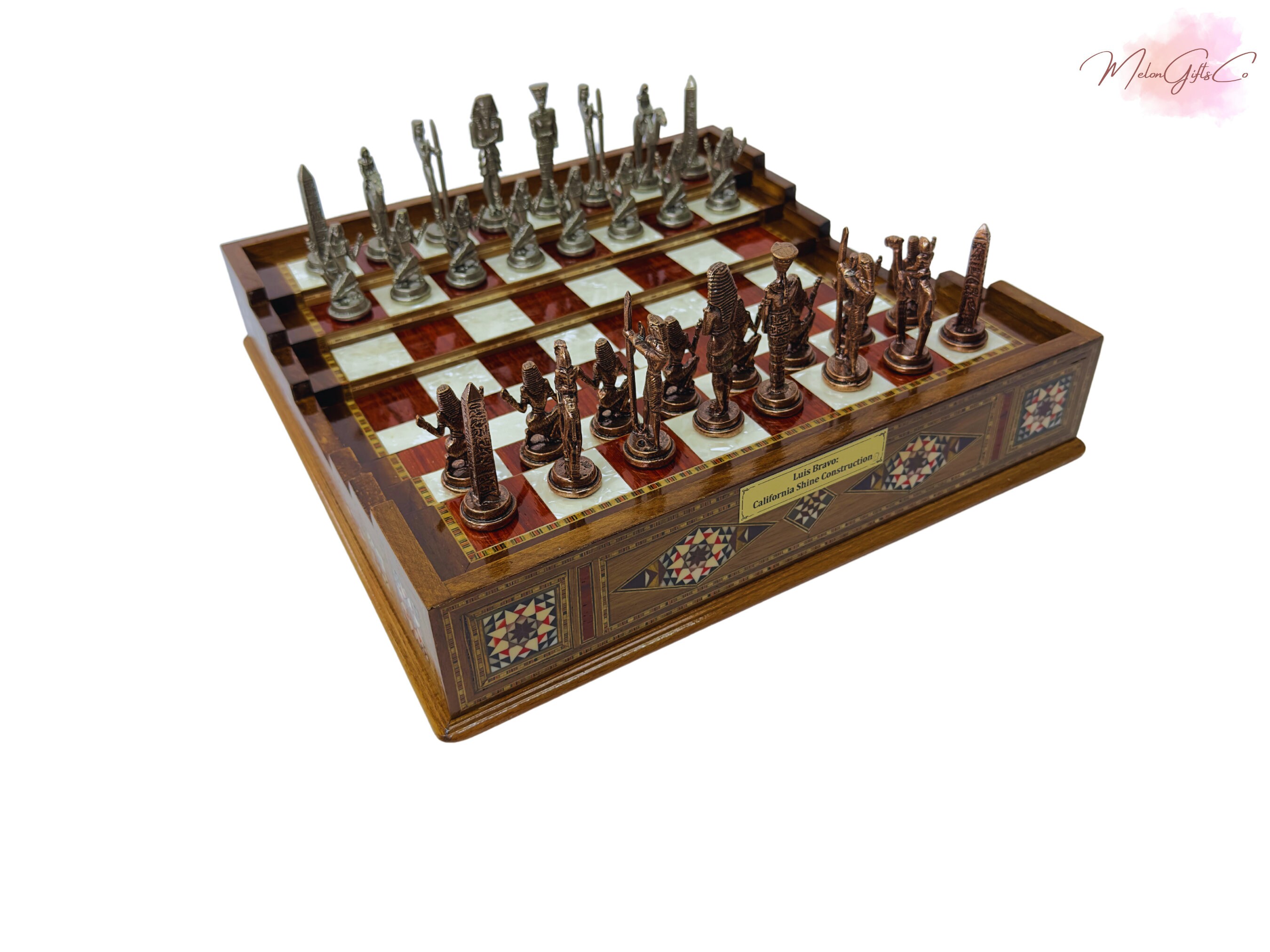 Luxury Chess Set, Handmade Wooden Chess Board With Metal Theme Chess ...