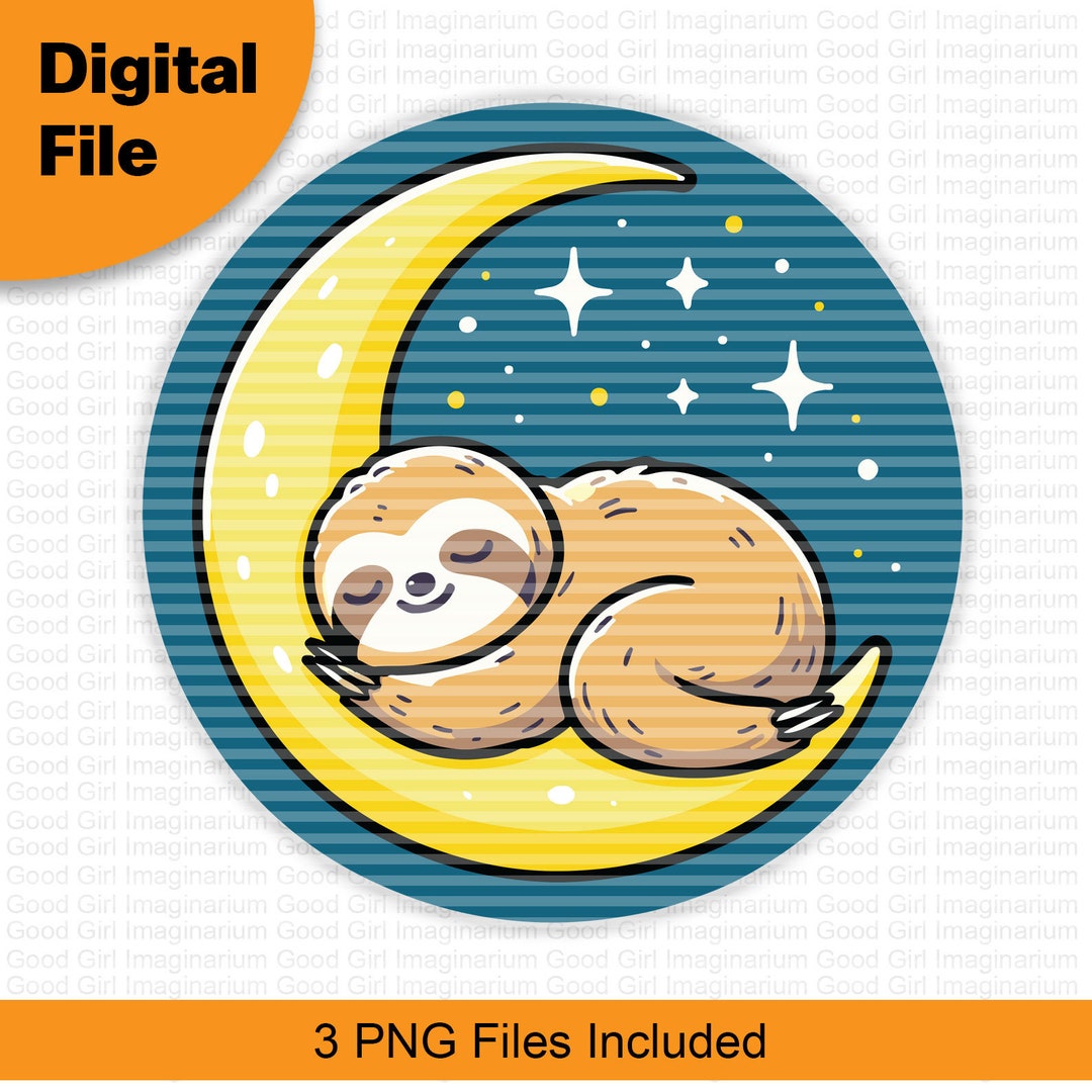Slumbering Sloth on the Moon - Dreamy Nighttime PNG Image for Crafting ...