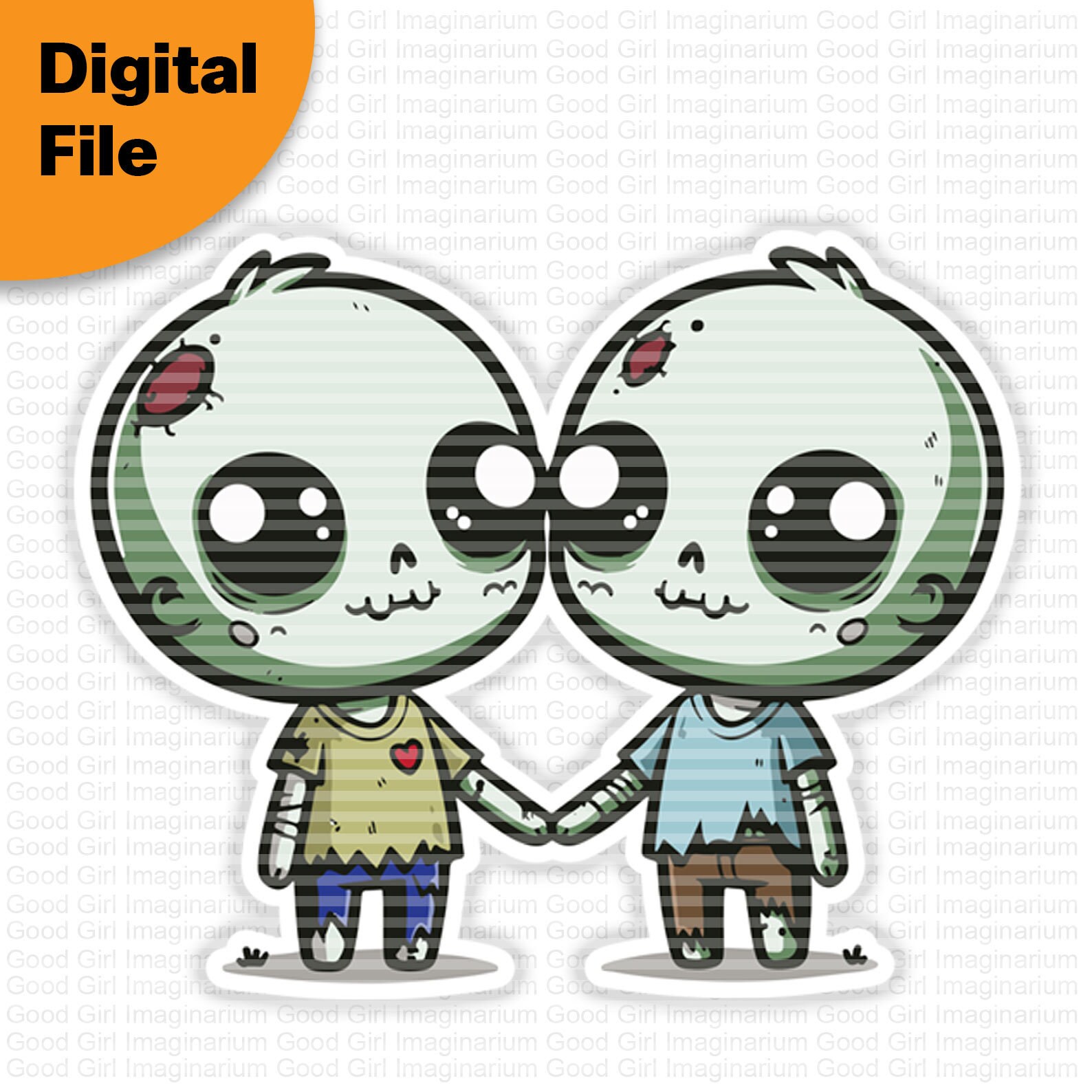 Cute Zombie Love Digital Art - Transparent, Solid, Sticker PNG for DIY ...