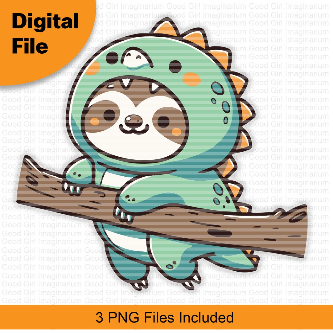 Dino-sloth Adventure - Playful Sloth in Dinosaur Costume PNG - Digital ...