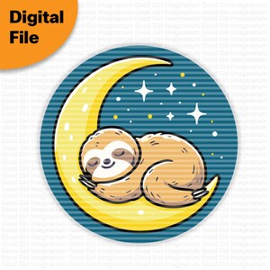 Slumbering Sloth on the Moon - Dreamy Nighttime PNG Image for Crafting ...