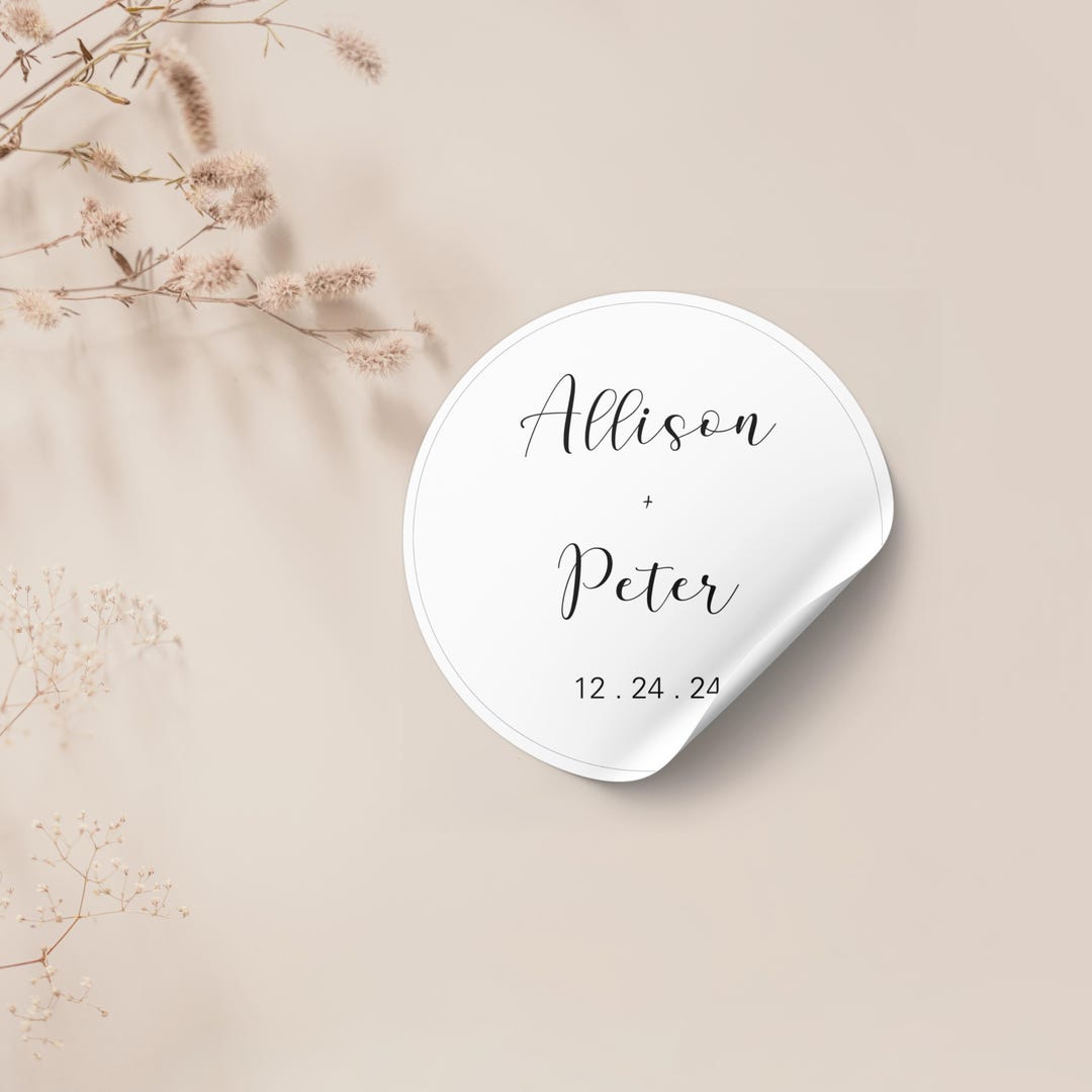 250 X Custom Circle Labels. Elegant Personalized Wedding Couple Name ...