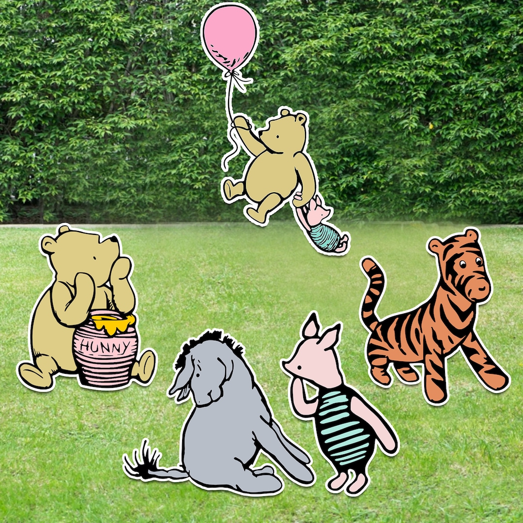 Set of 5 Pink Classic Winnie the Pooh Coroplast Cut Outs, Classic ...