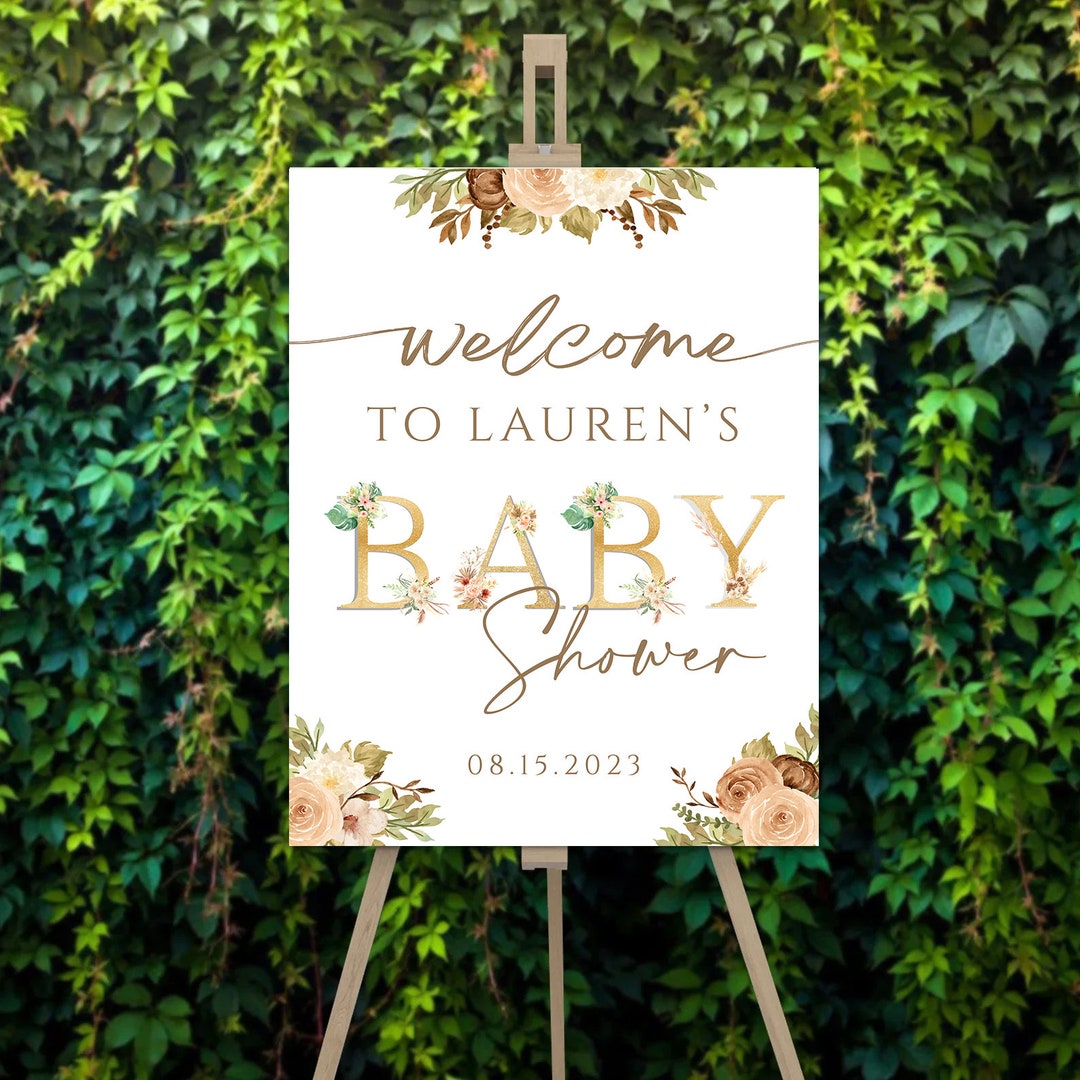 Custom Baby Shower Welcome Sign Boho Floral Style Theme Instant Digital ...