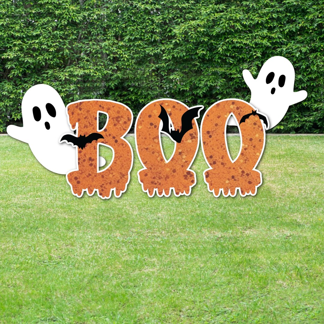 Large Boo & Cute Spooky Ghost Halloween Set Cutouts Lawn Yard Sign ...