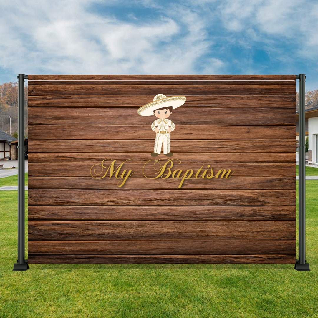 Printed Rustic Wood Charro My Baptism Vinyl Backdrop, Baptism Backdrop ...