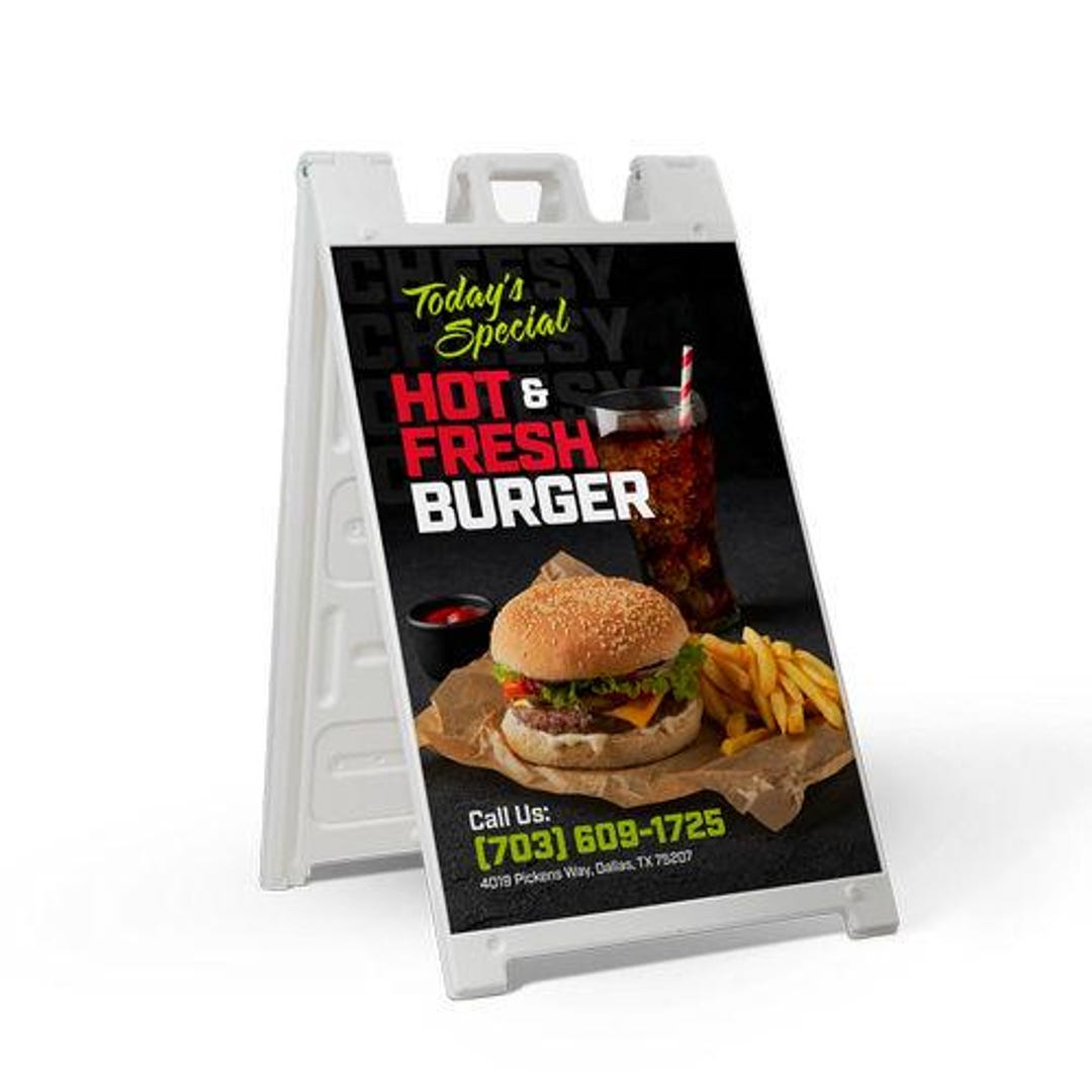 White A Frame Sign Double-sided Folding Sandwich Board Heavy Duty Slide ...
