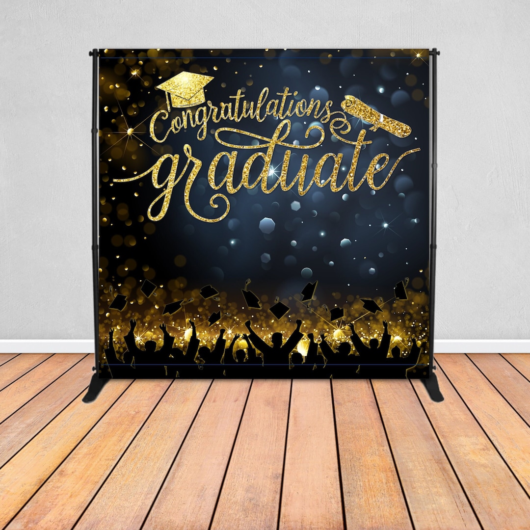 Printed Congratulations Graduate Vinyl Backdrop, Printed Gold Glitter ...