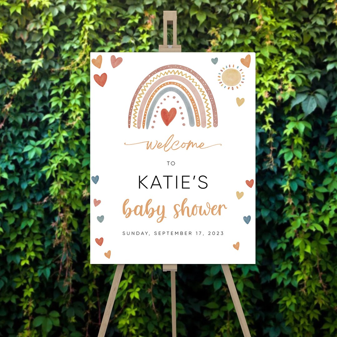 Boho Rainbow Theme Baby Shower Welcome Sign Editable Instant Digital ...