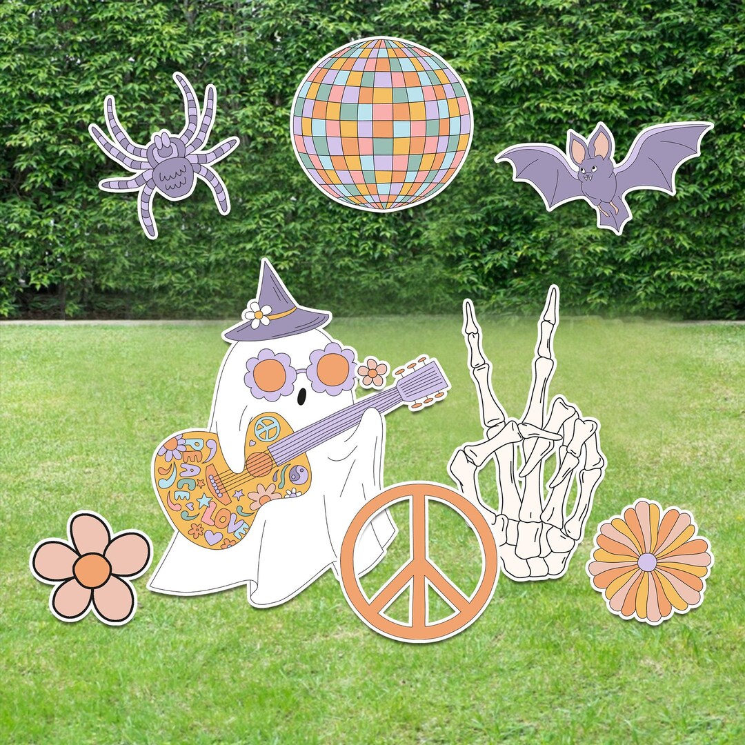 8 Groovy Hippie Halloween Theme Cutouts Set Lawn Yard Sign/inside Home ...
