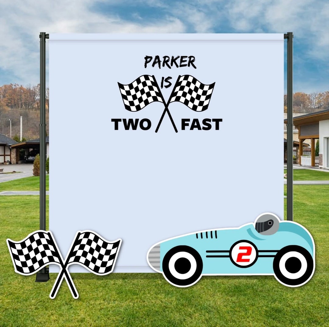 Blue Race Car Backdrop Set, Race Car Birthday Theme Party Decorations ...