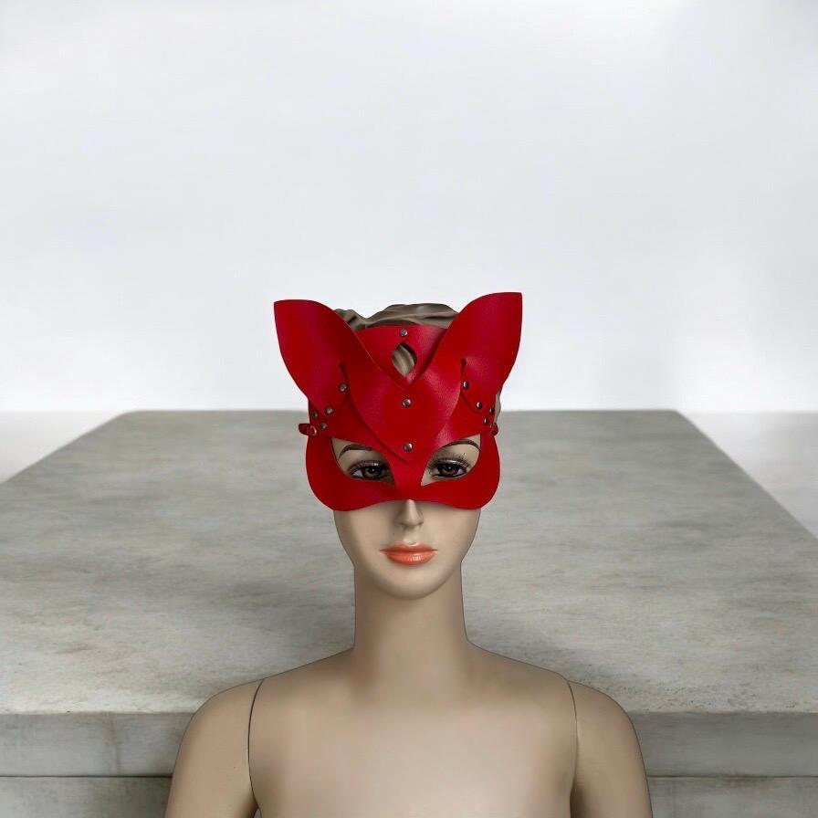 Leather Cat Bunny Mask, Black Red Mask for Masquerade, Festival Mask ...