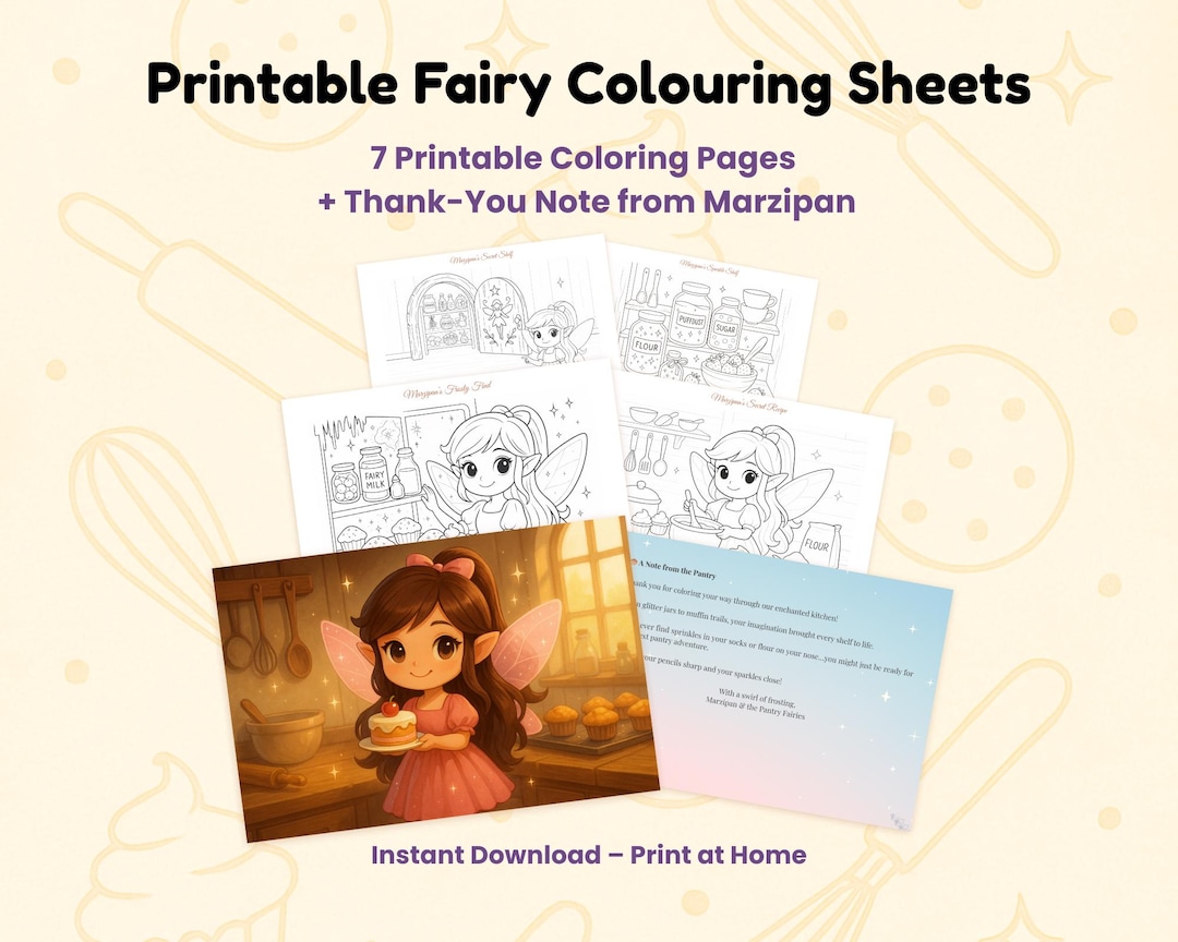 Fairy Kitchen Coloring Pages – Enchanted Pantry Printable PDF | Cute ...