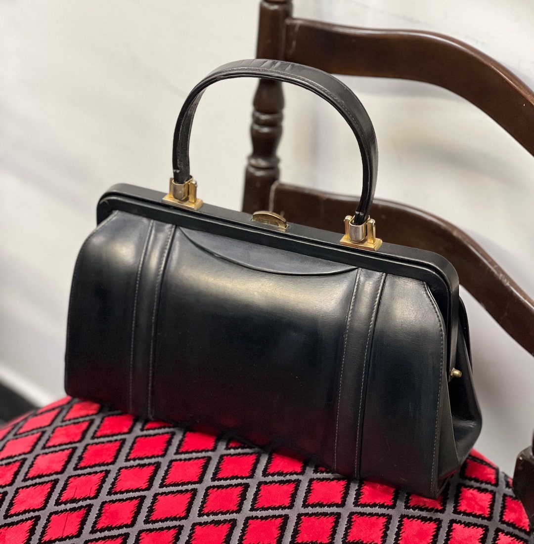 Retro Vintage Leather Bag 50s Style Elegant Bag in Genuine Leather With ...