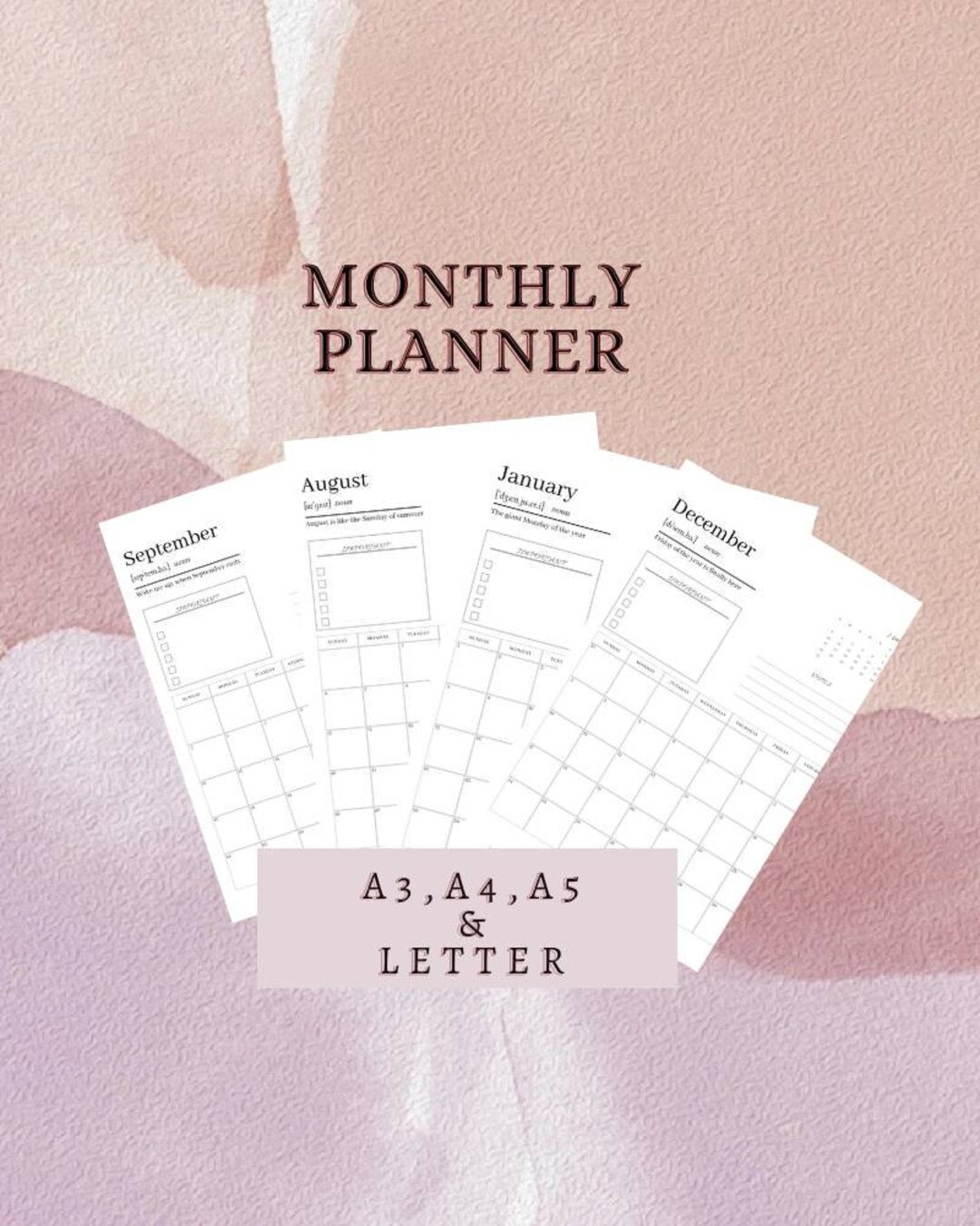 Monthly Planner for 2023/ Digital Minimalistic Planner in Dictionary ...