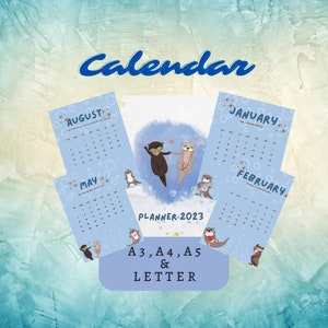 Monthly Calendar for 2023/ Digital Calendar With Otters/a4, A3 & Letter ...