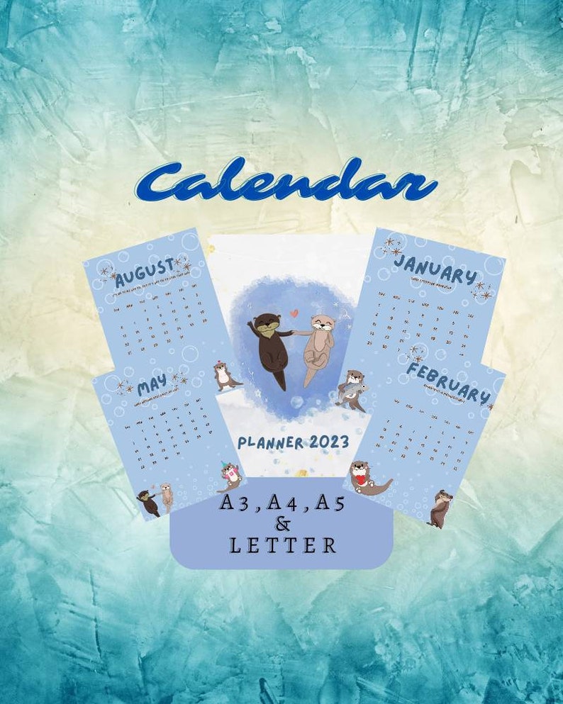 Monthly Calendar for 2023/ Digital Calendar With Otters/a4, A3 & Letter ...