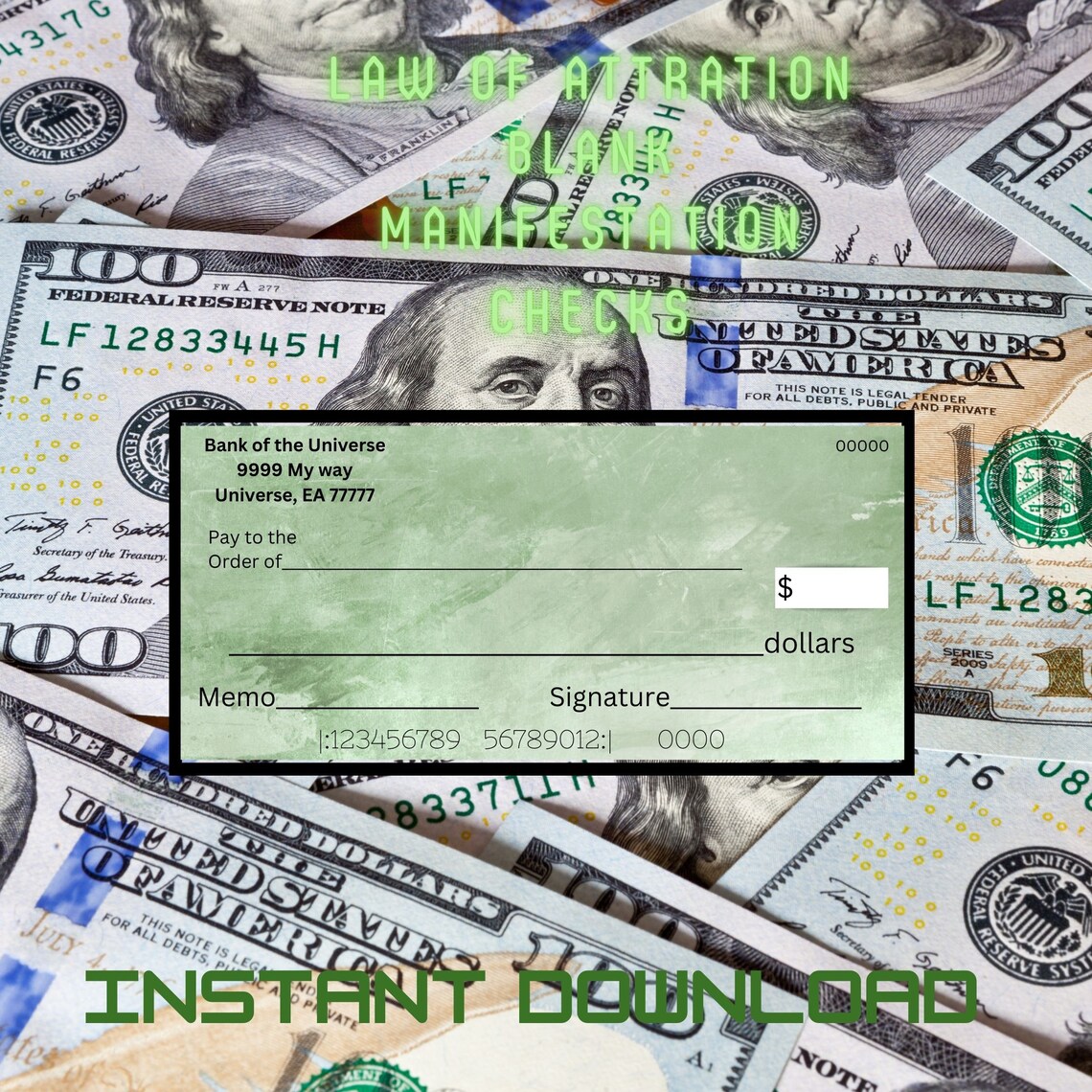 Blank Manifestation Checks Green Instant Digital Download ...