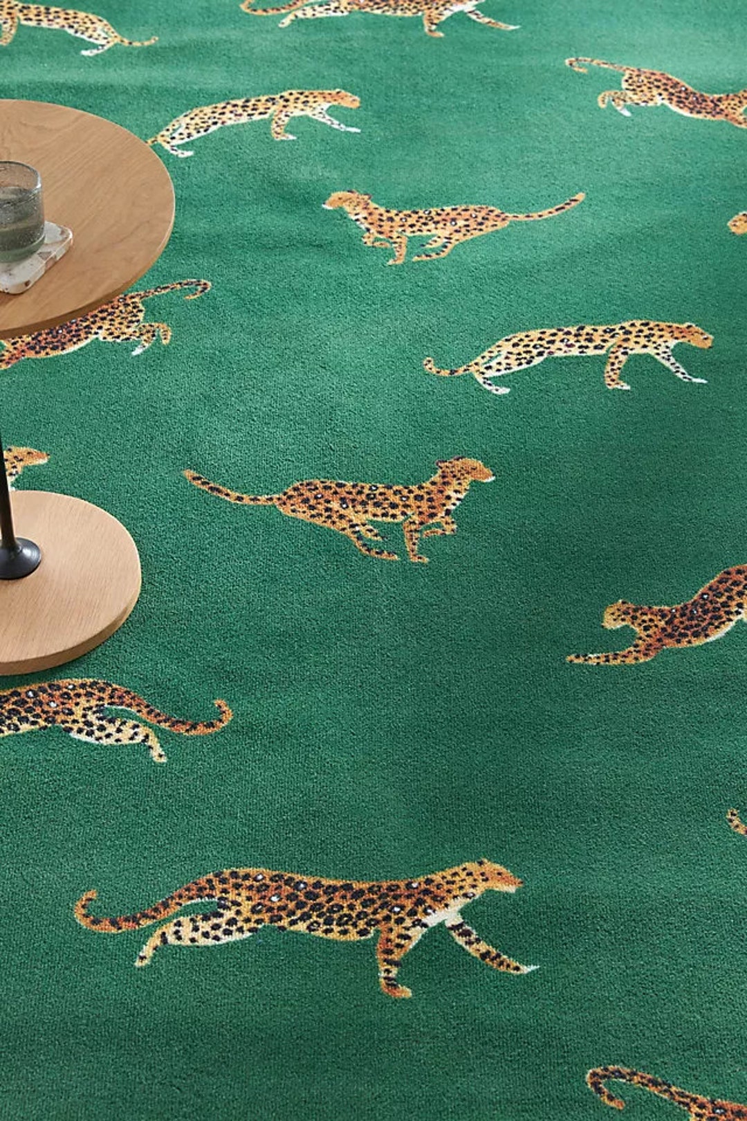 Cheetah Green Maize Navy Handmade Tufted Woolen Area Rug / Bedroom Rug ...