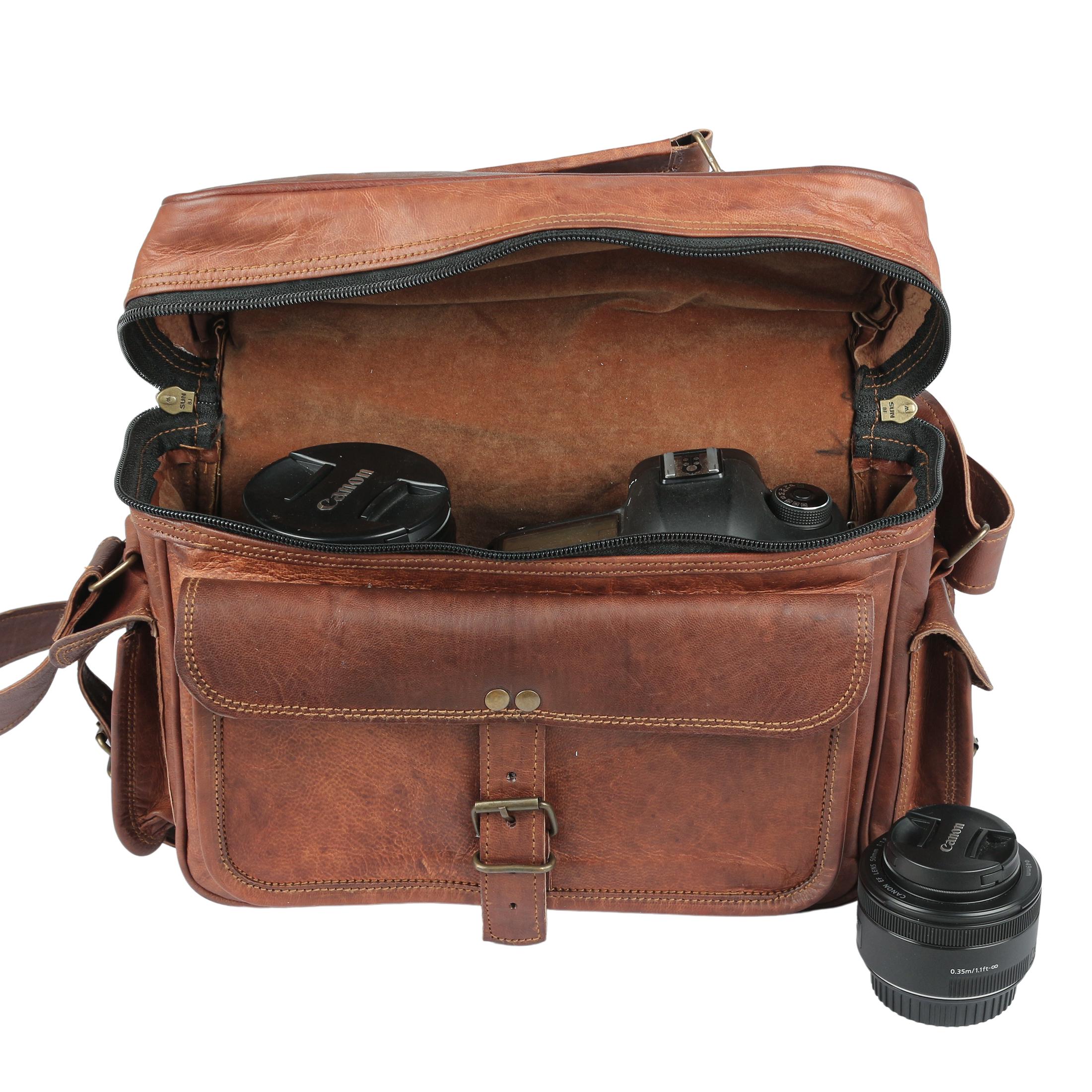 Leather DSLR Camera Bag Camera Shoulder Messenger Bag Camera Satchel ...