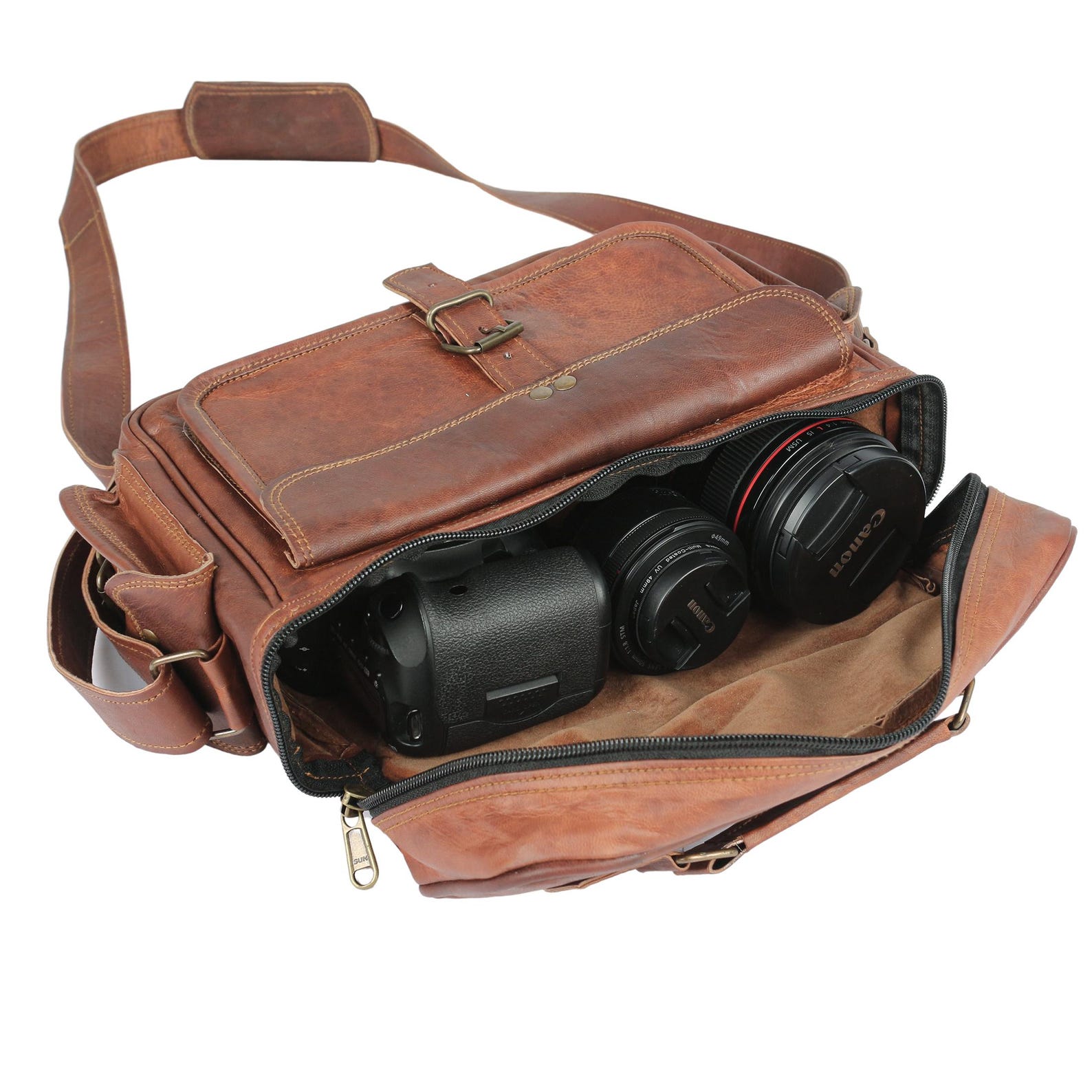 Leather DSLR Camera Bag Camera Shoulder Messenger Bag Camera Satchel ...