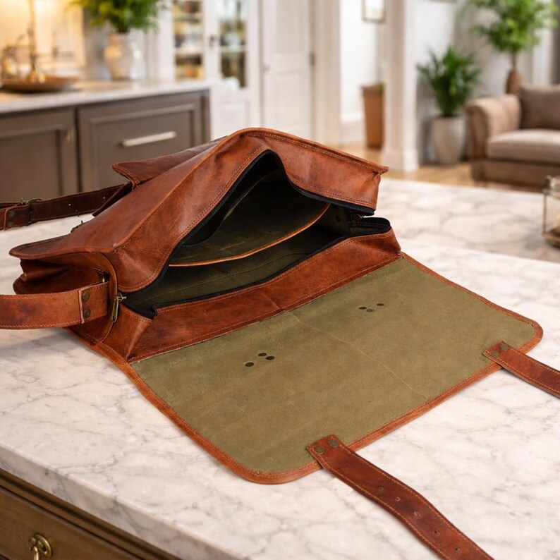 Full Grain Large Leather Laptop Briefcase 16", Messenger Bag With ...