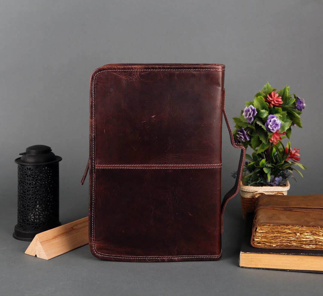 Durable Leather Bible Case With Interior Pockets, Pen Loop, and Soft ...