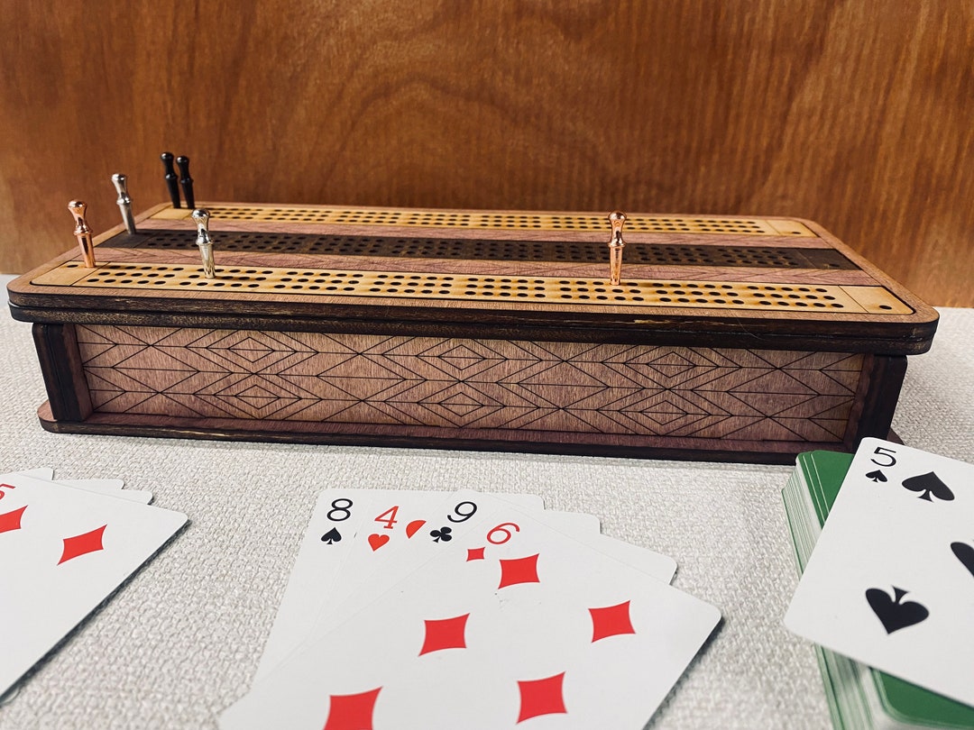 Cribbage Board With Built in Storage Wood Crib Board Cribbage Game ...