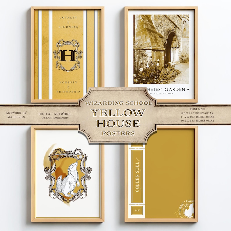 WIZARD POSTER SET Yellow House Paper Set Magic School Wizarding Wall ...
