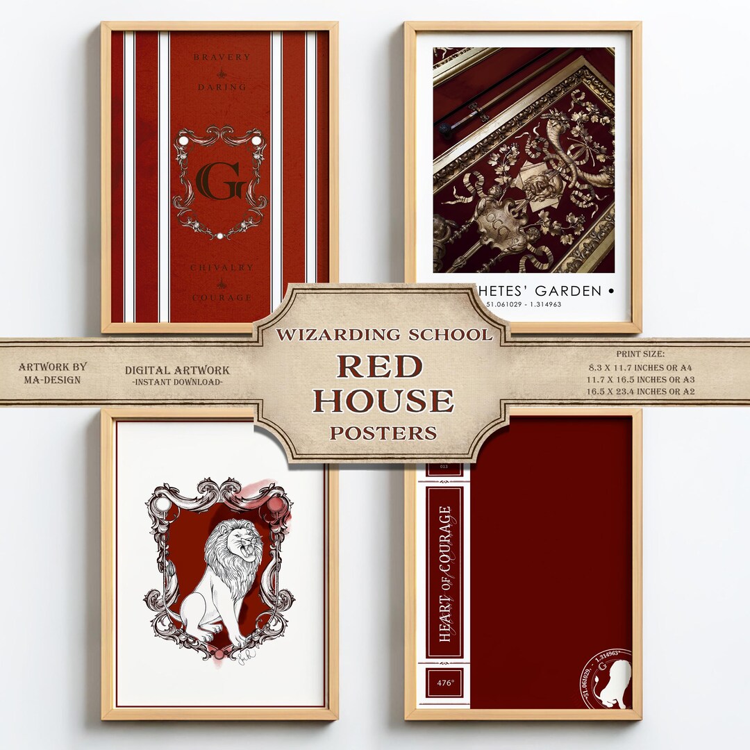 WIZARD POSTER SET Red House Paper Set Magic School Wizarding Wall Art ...