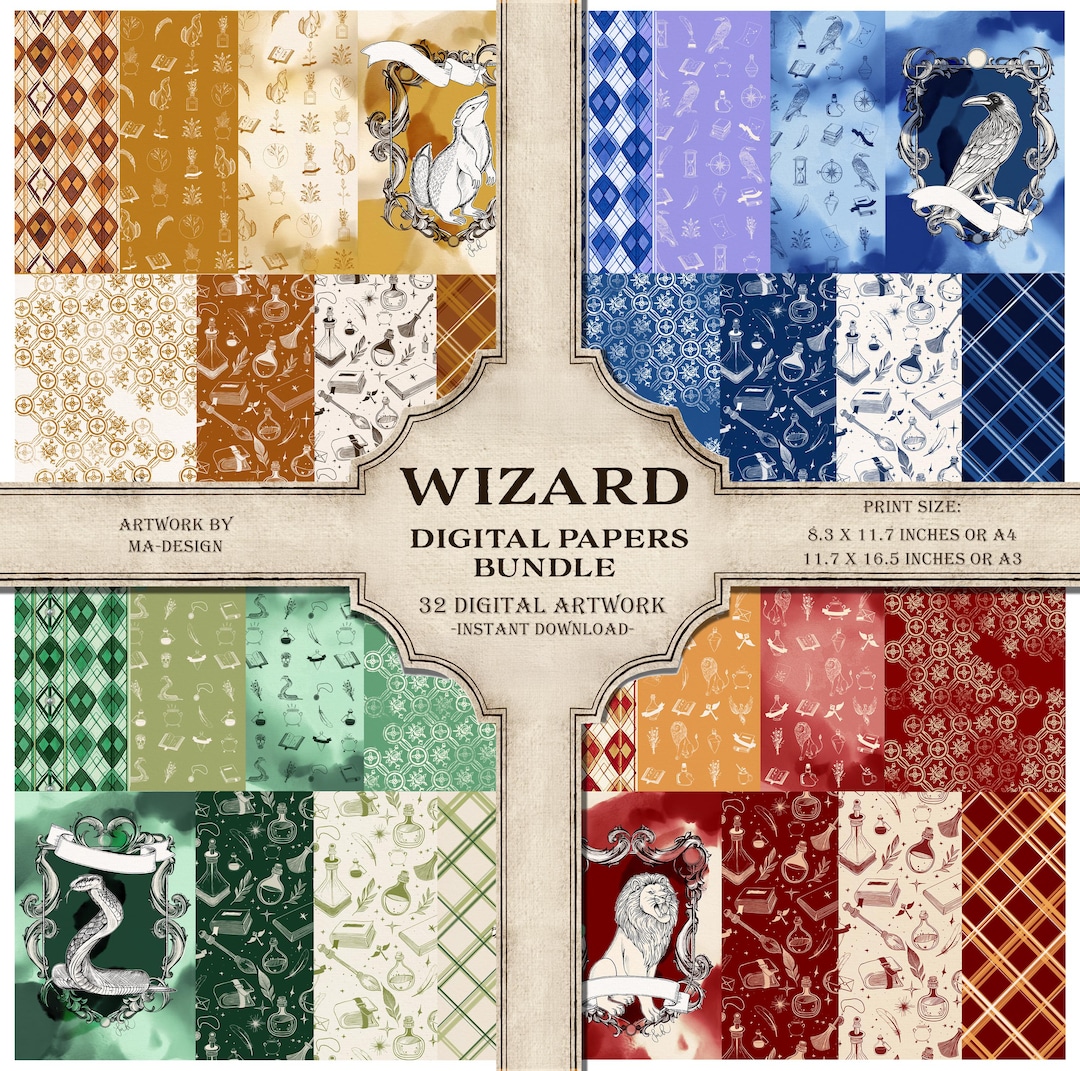 BUNDLE WIZARD Digital Paper Set Gift Fantasy Print Magical Wizard ...