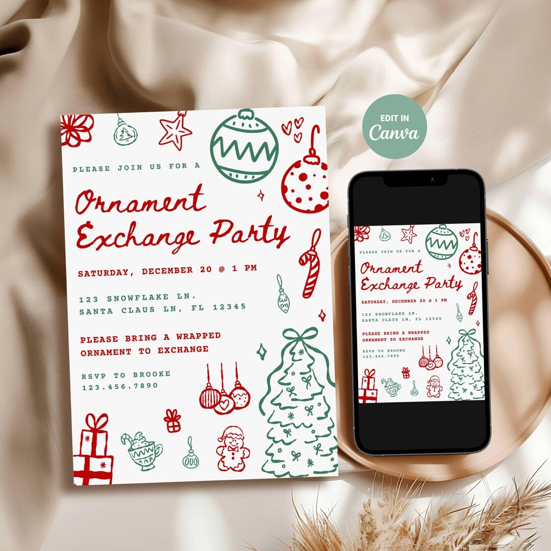 Ornament Exchange Party Editable Invitation, Gift Exchange Invite - Etsy