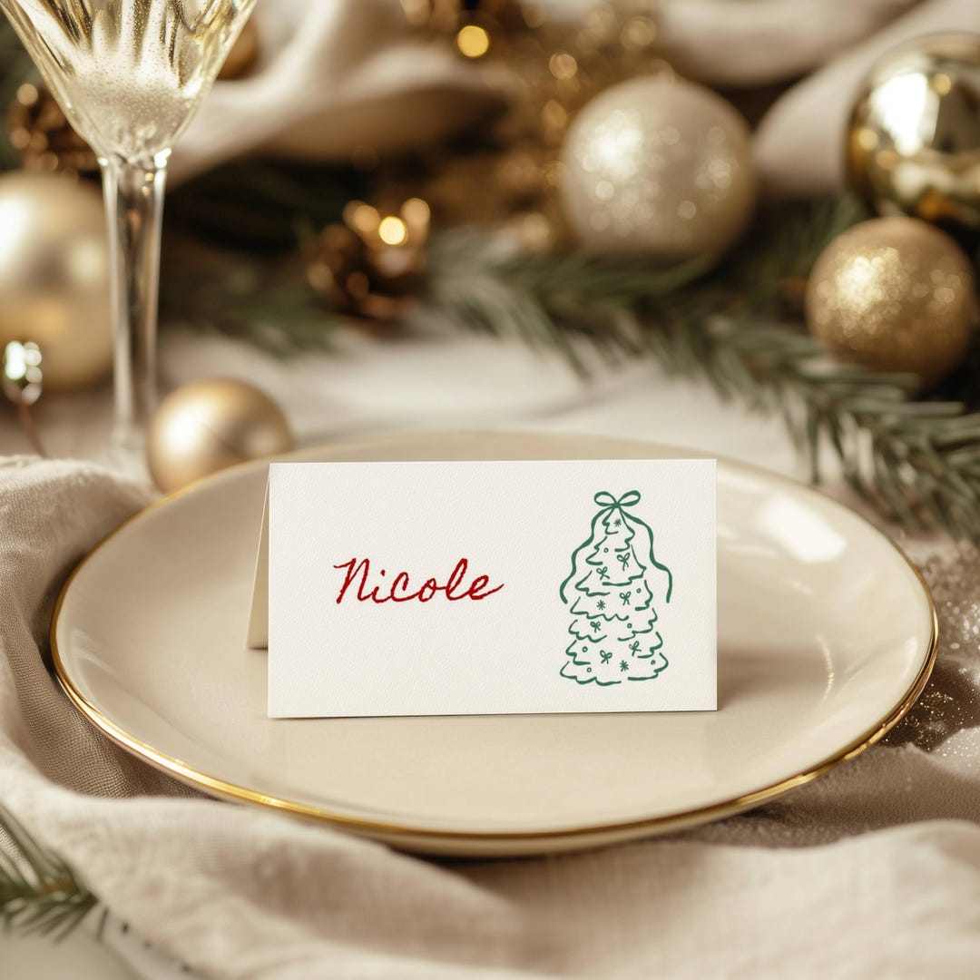 Printable Christmas Dinner Name Place Card, Editable Template, Holiday ...