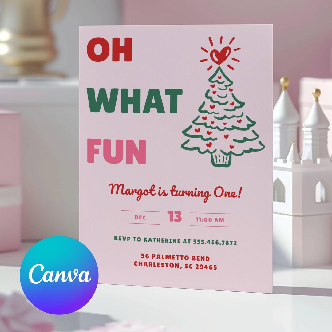 Christmas First Birthday Invitation, Editable Xmas Party Invite (canva ...