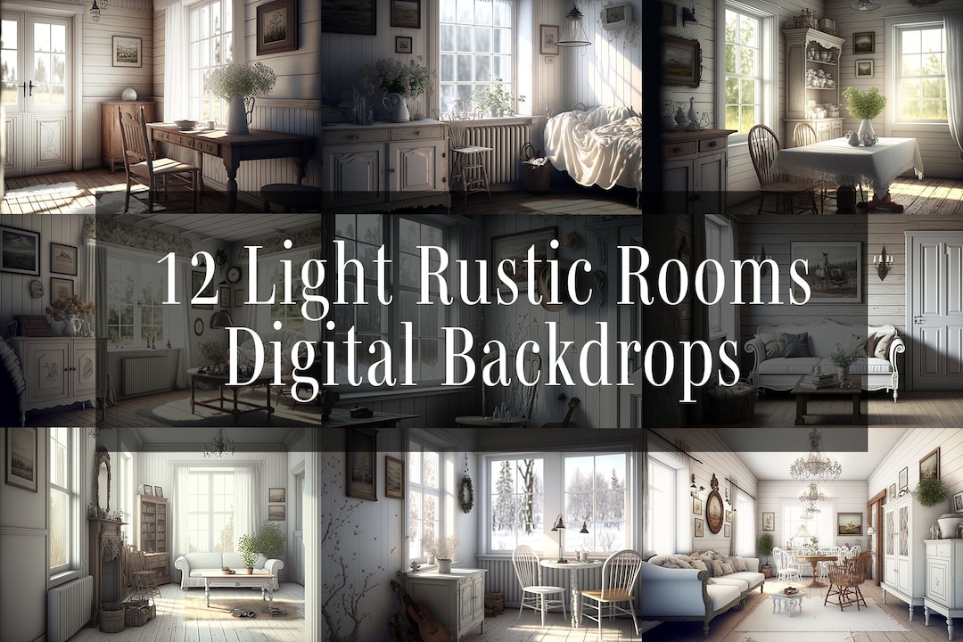 Light Rustic Rooms Digital Backdrops, Portrait Backdrop Overlays ...
