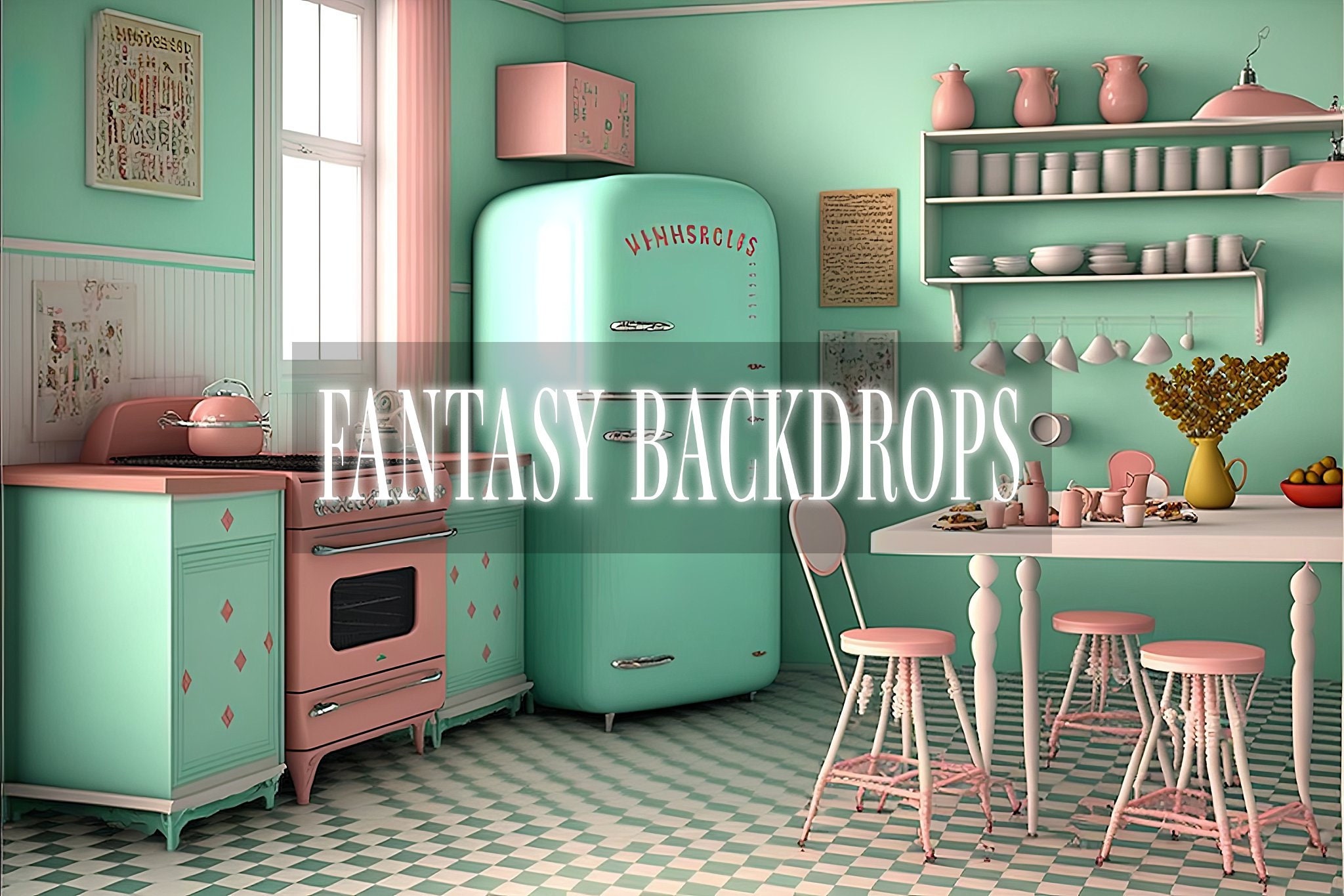 Retro Pastel Rooms Digital Backdrops, Portrait Backdrop Overlays ...