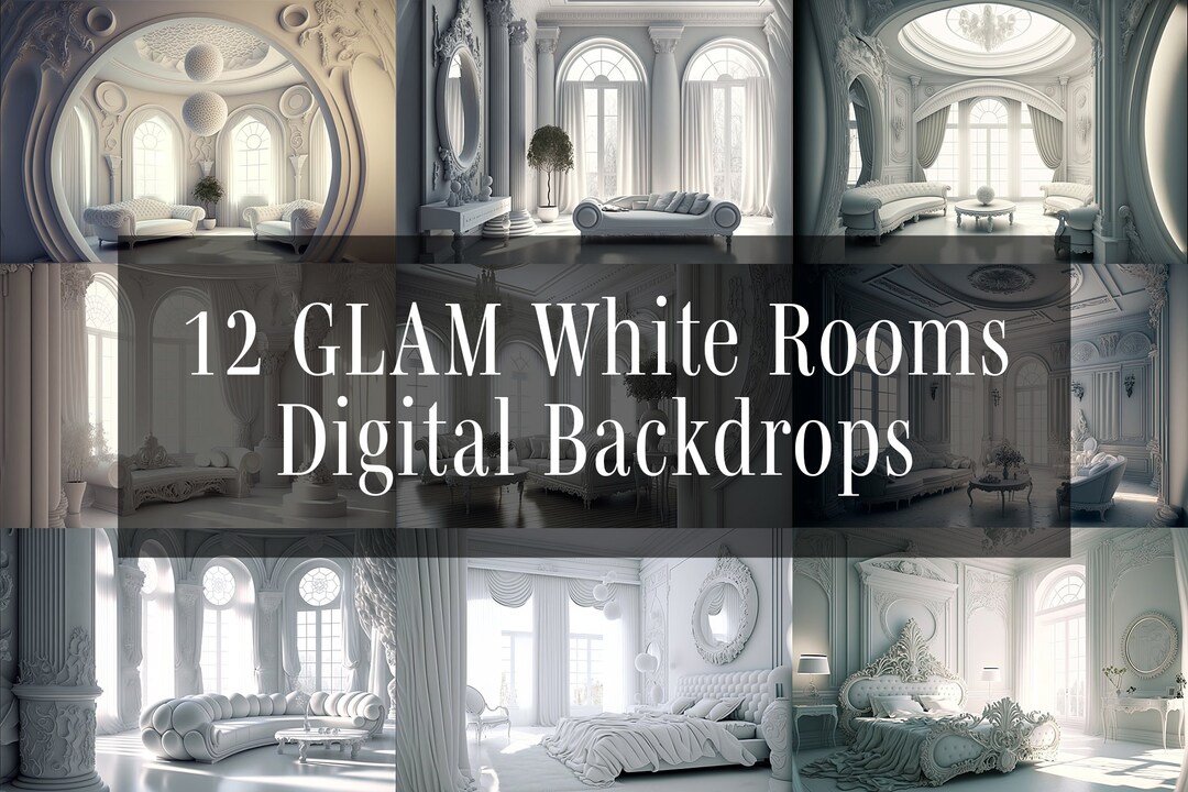 GLAM White Rooms Digital Backdrops, Portrait Backdrop Overlays, Studio ...
