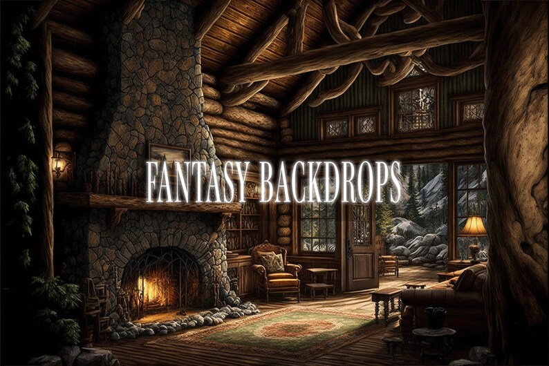 Luxe Cabin Rooms Digital Backdrops, Portrait Backdrop Overlays, Studio ...