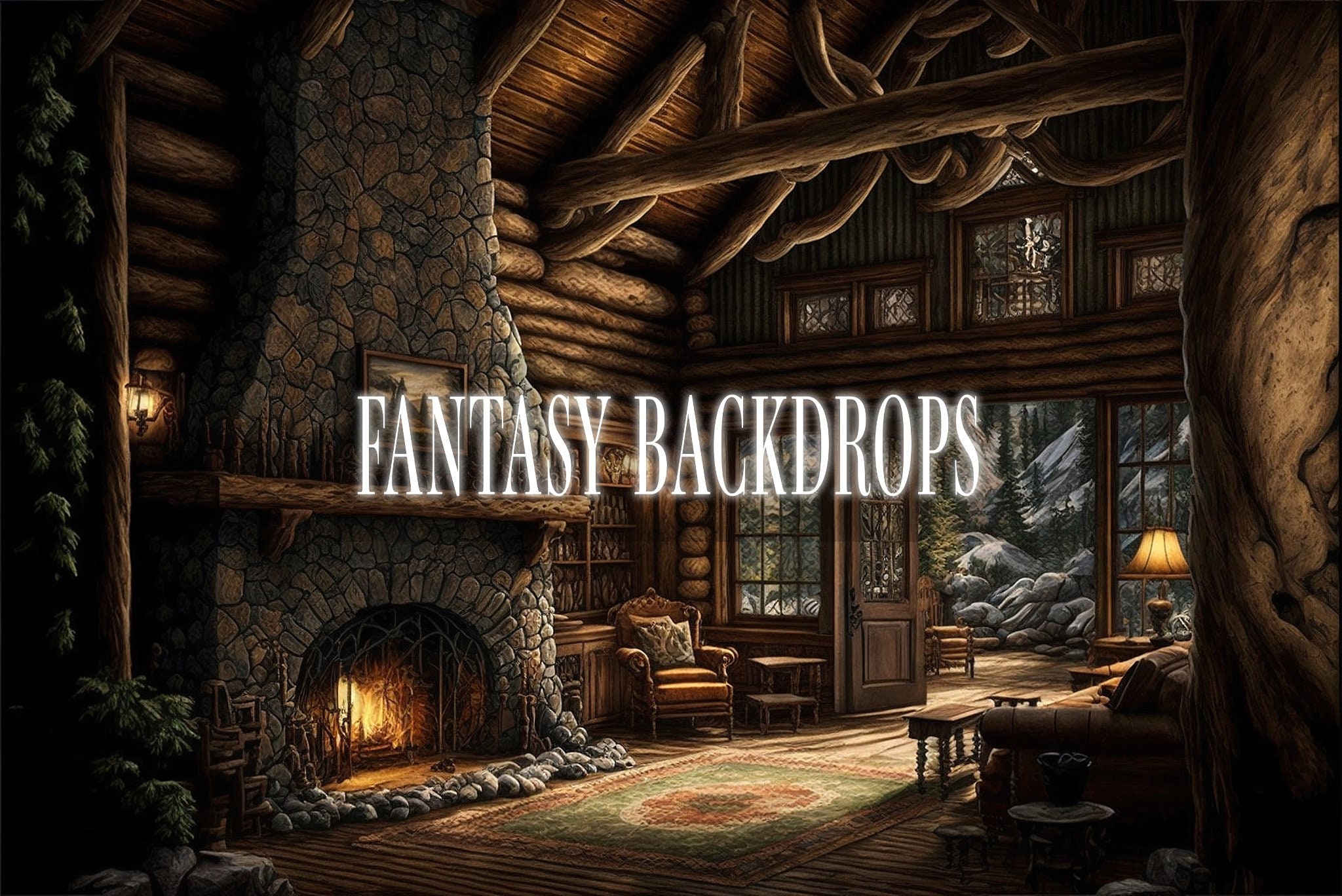 Luxe Cabin Rooms Digital Backdrops, Portrait Backdrop Overlays, Studio ...