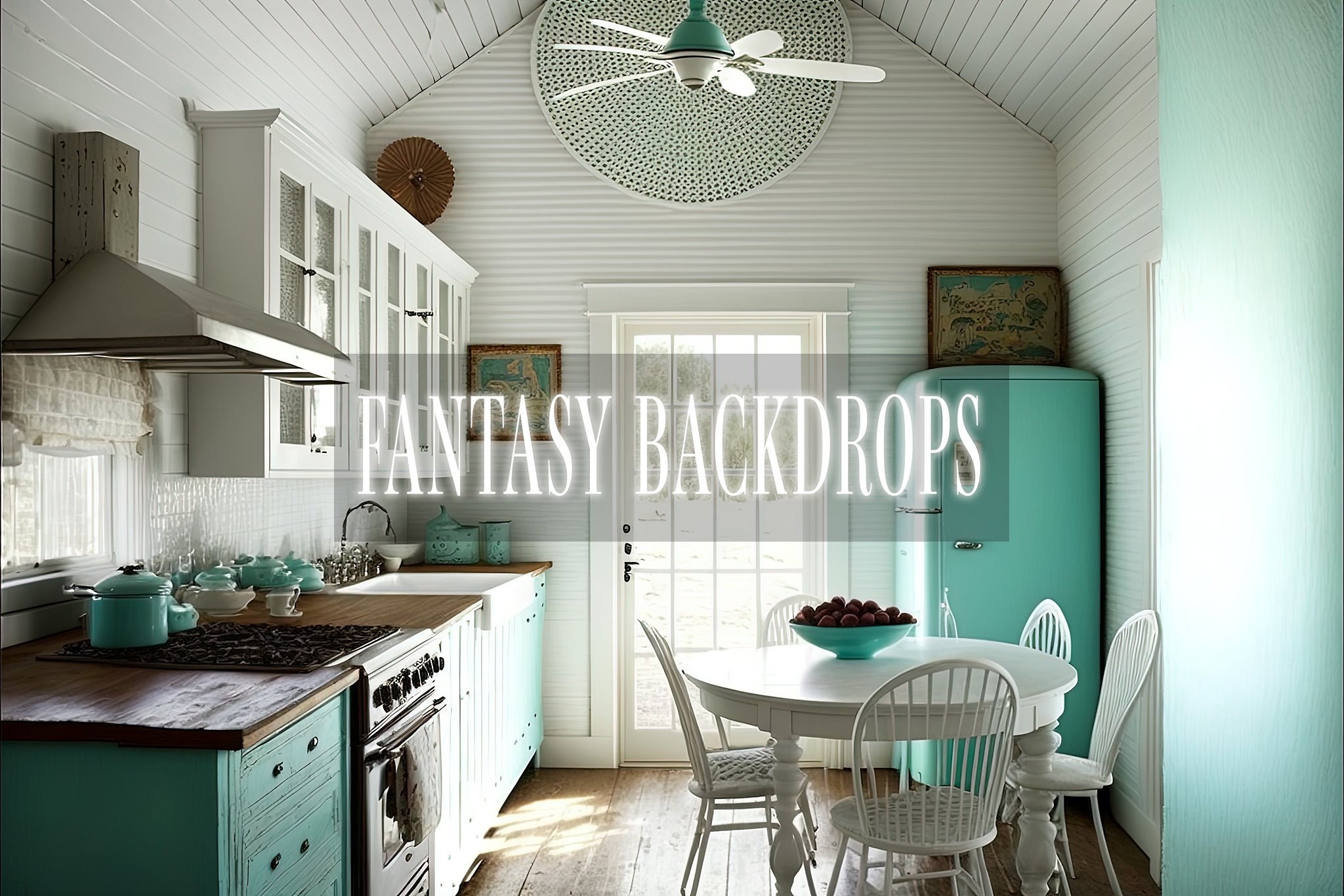 Beach Bungalow Kitchens Digital Backdrops, Portrait Backdrop Overlays ...