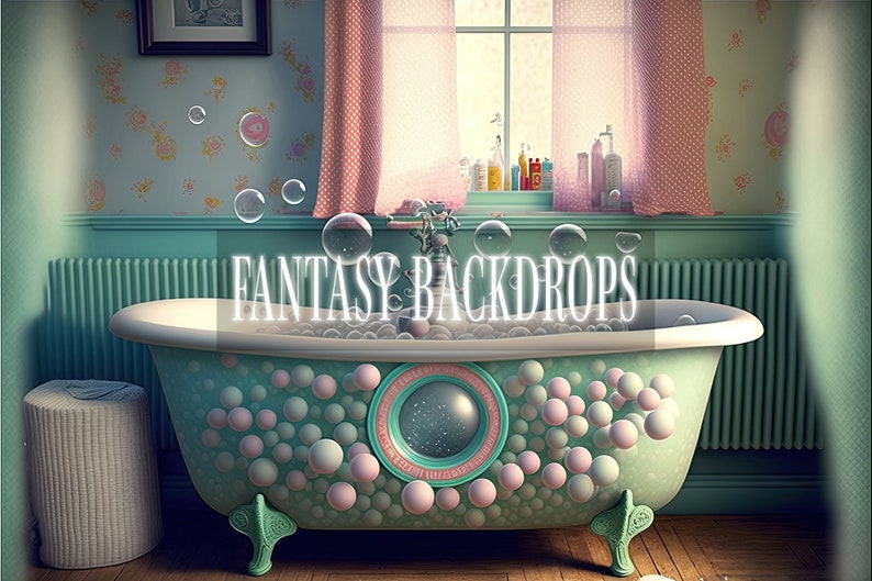 Retro Bathrooms Digital Backdrops, Portrait Backdrop Overlays, Studio ...