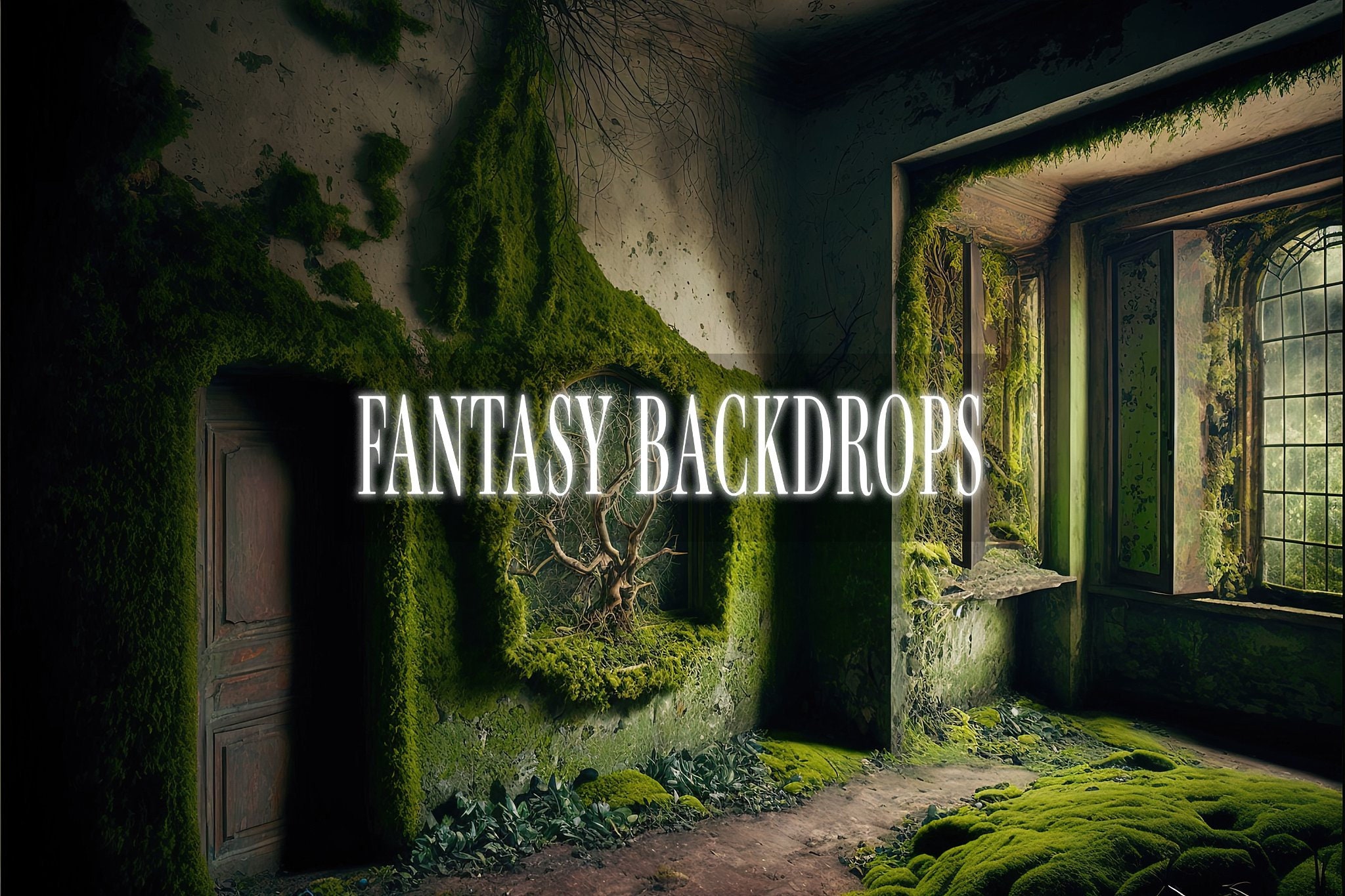 Moss Covered Rooms Digital Backdrops, Portrait Backdrop Overlays ...
