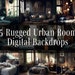 Rugged Urban Rooms Digital Backdrops, Portrait Backdrop Overlays ...
