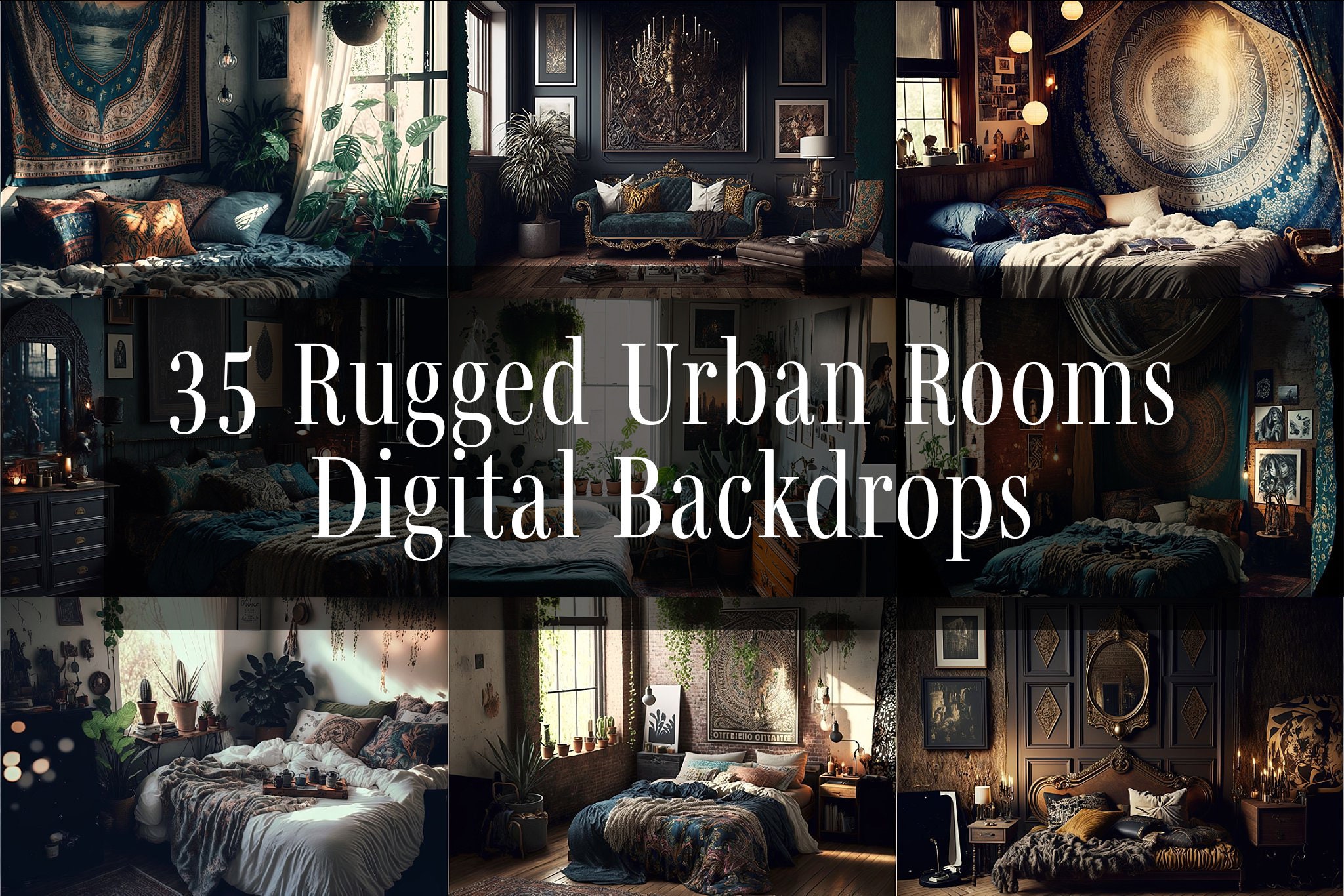 Rugged Urban Rooms Digital Backdrops, Portrait Backdrop Overlays ...