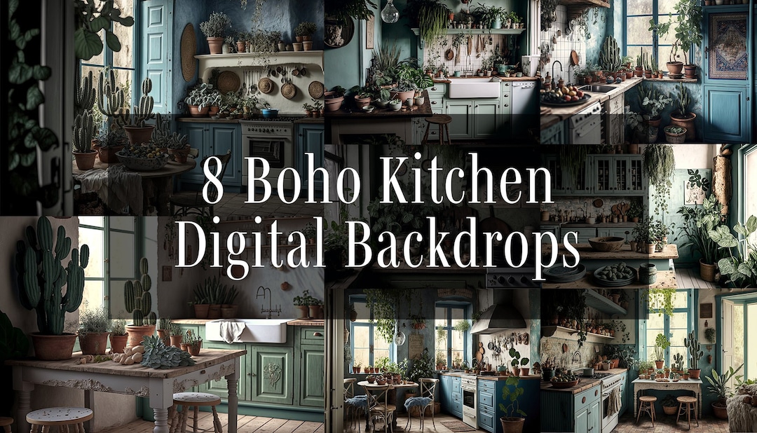 Boho Kitchens Digital Backdrops, Portrait Backdrop Overlays, Studio ...