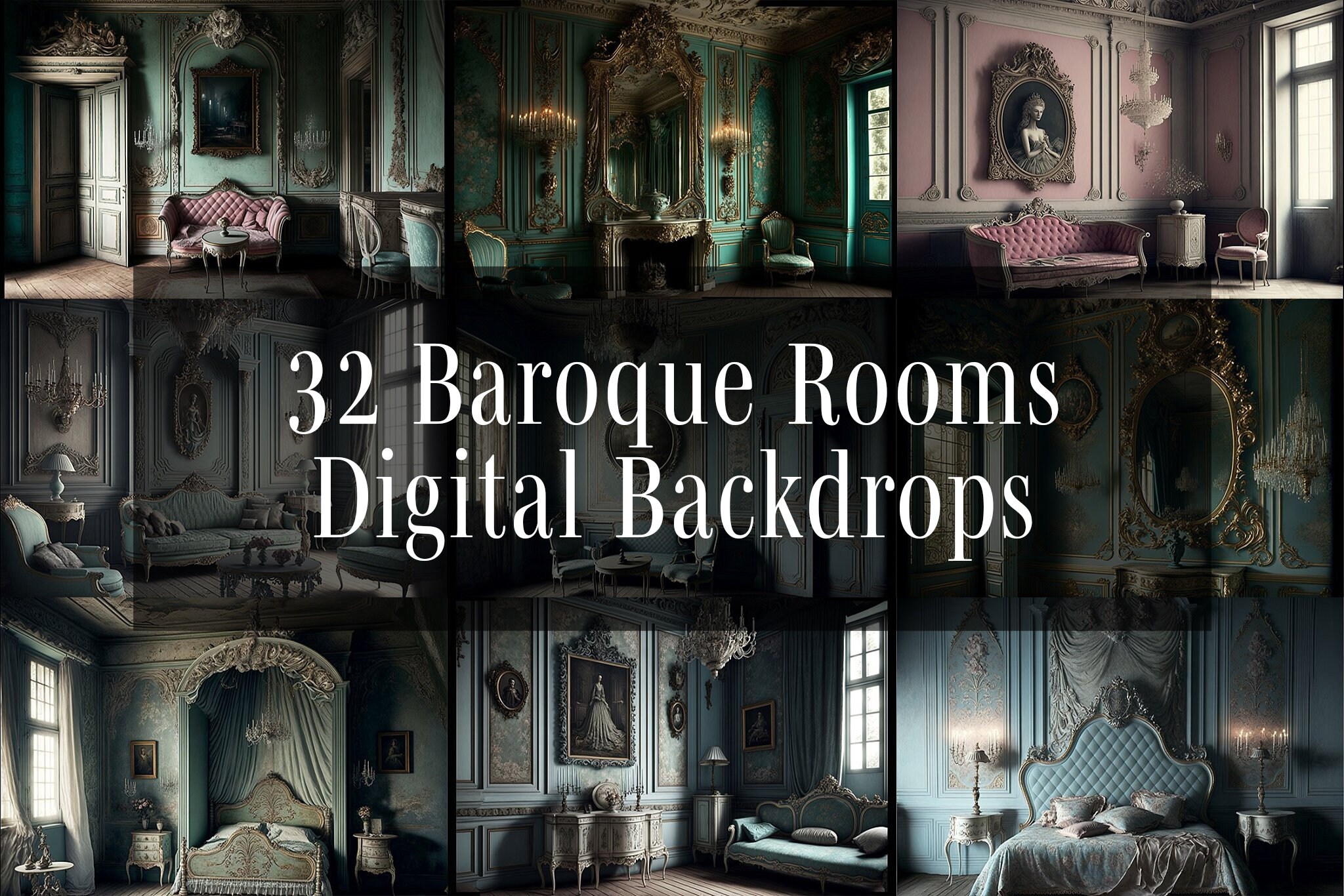 Baroque Rooms Digital Backdrops, Portrait Backdrop Overlays, Studio ...