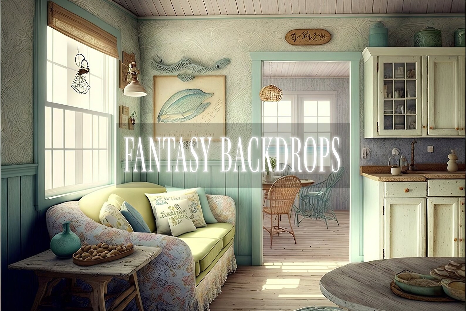Beach Bungalow Rooms Digital Backdrops, Portrait Backdrop Overlays ...